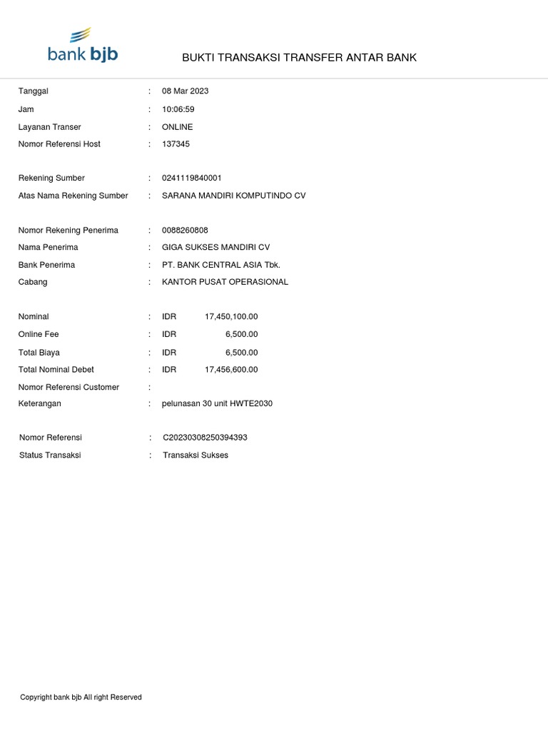 Bukti Transaksi Transfer Antar Bank | PDF