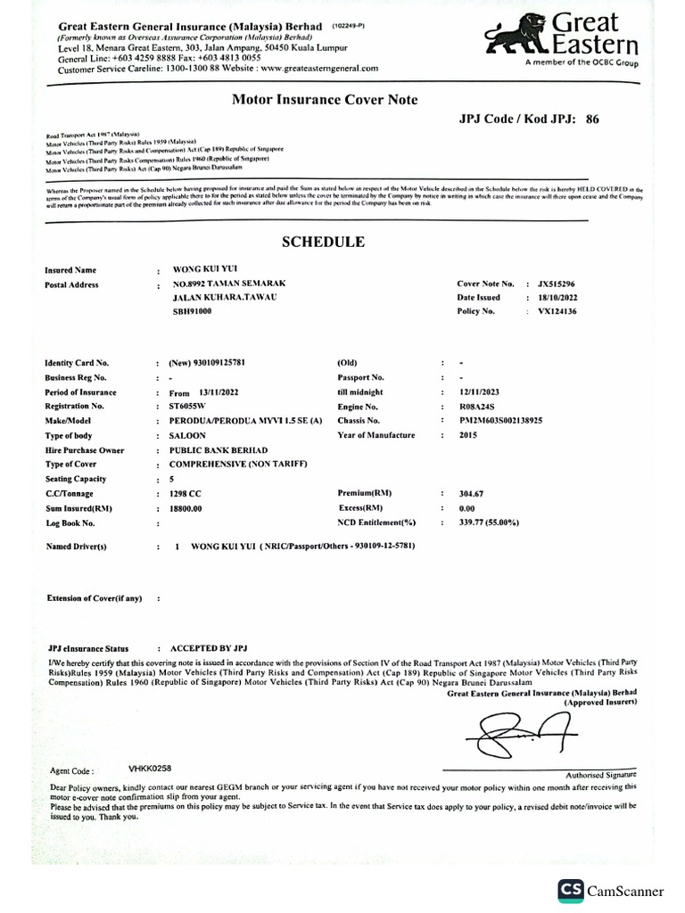 Insurane Policy ST6055W | PDF