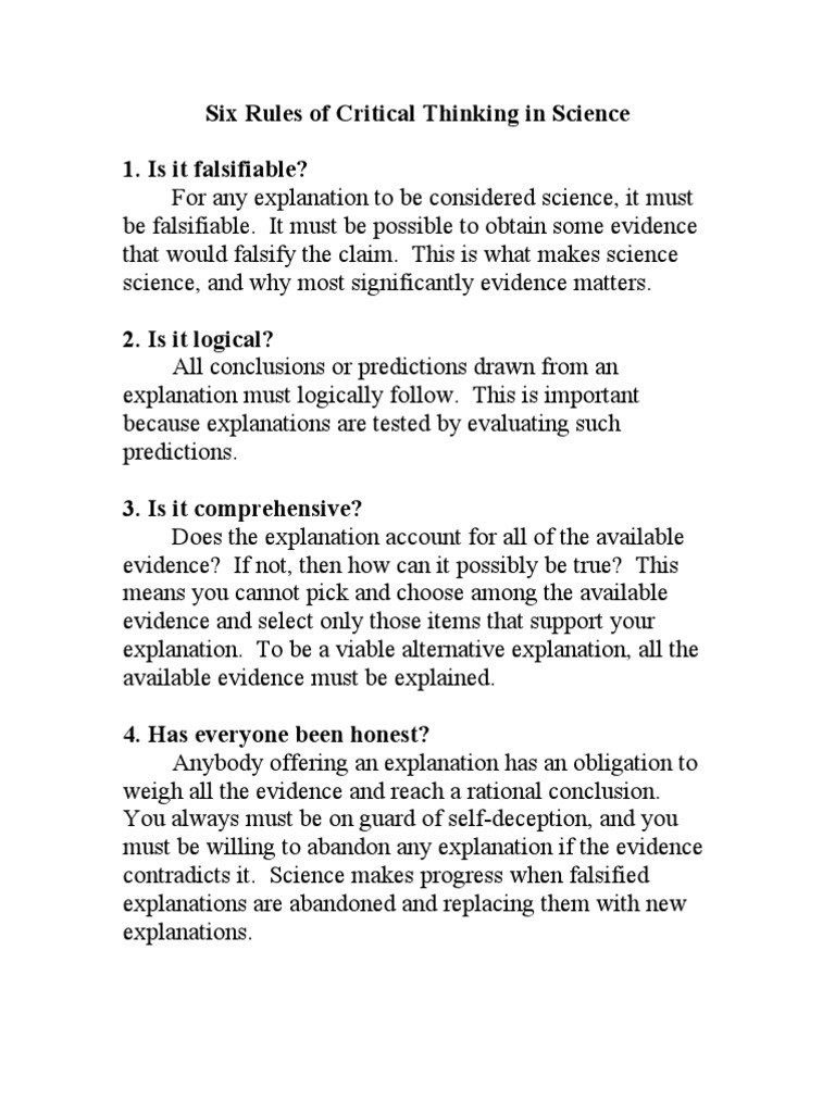 Six Rules of Critical Thinking | PDF | Falsifiability | Evidence