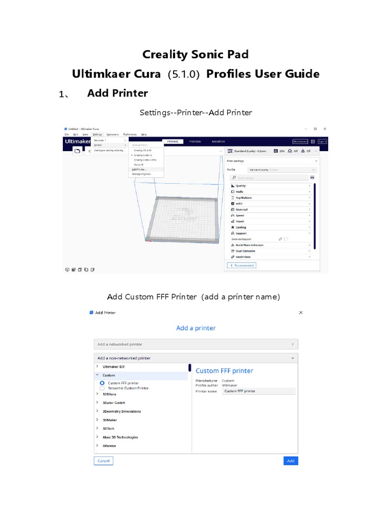 Creality Sonic Pad Ultimkaer Cura 5.1.0 Profiles User Guide20221010 | PDF