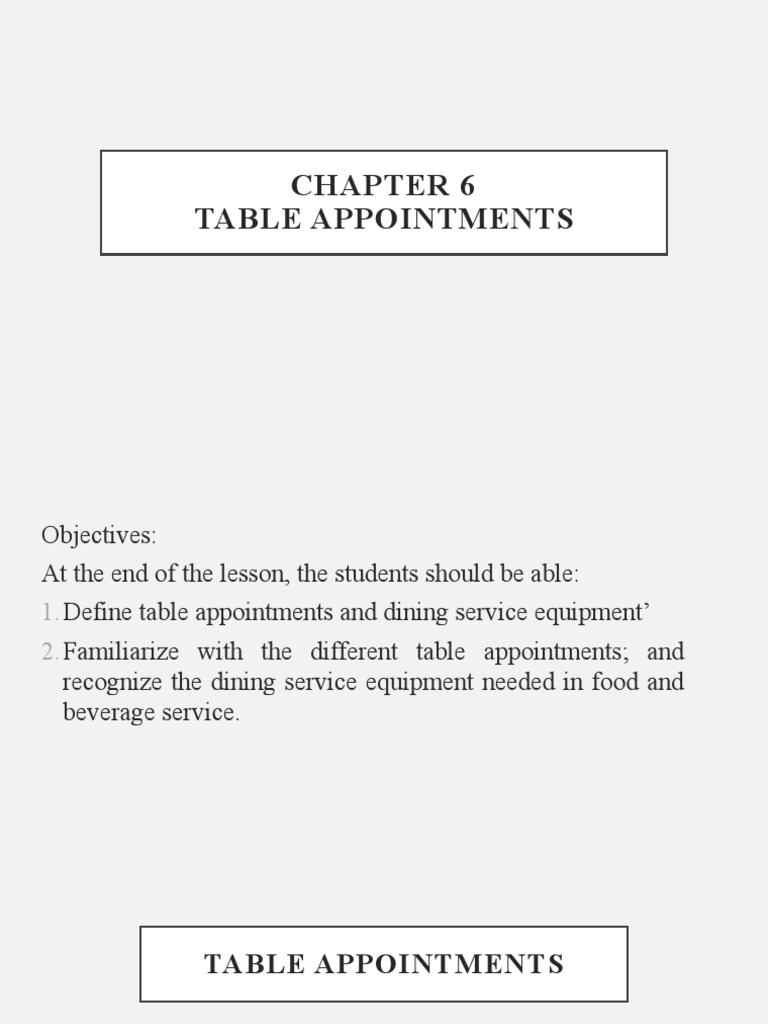 Understanding Table Appointments | PDF | Tableware | Food And Drink ...