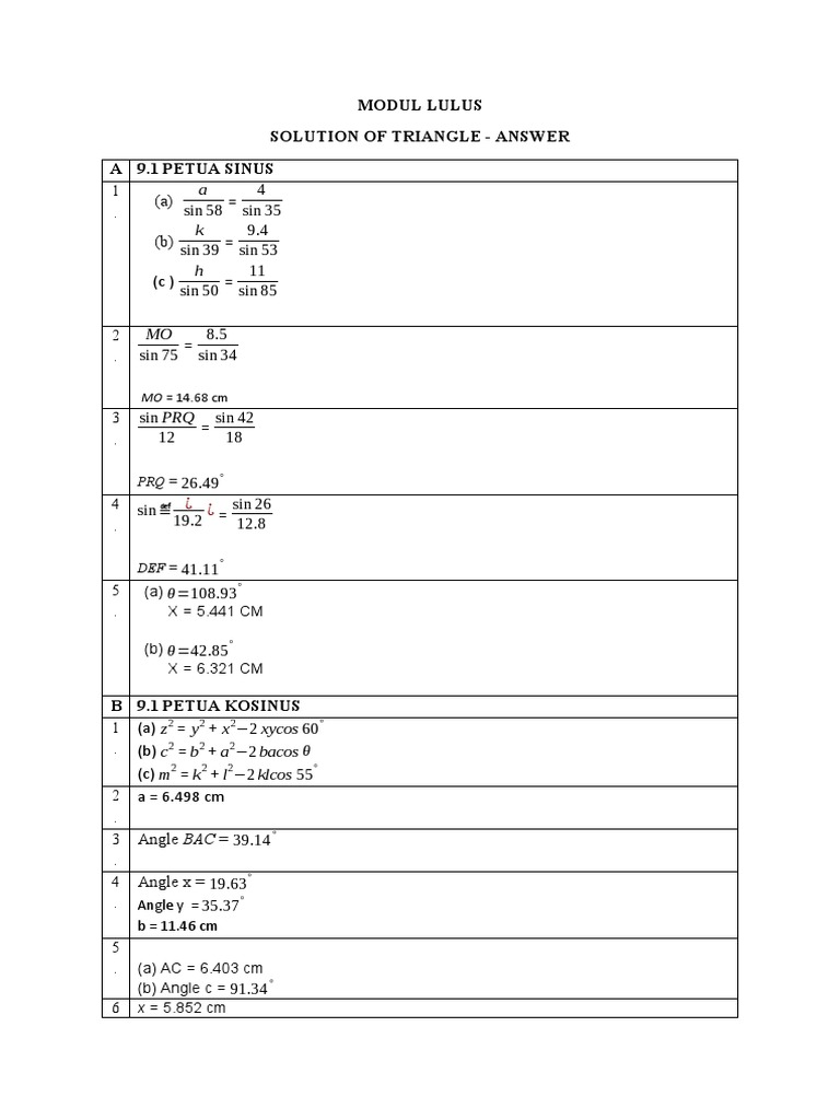 Jawapan Modul Lulus JPN - Penyelesaian Segitiga | PDF | Teaching Methods & Materials