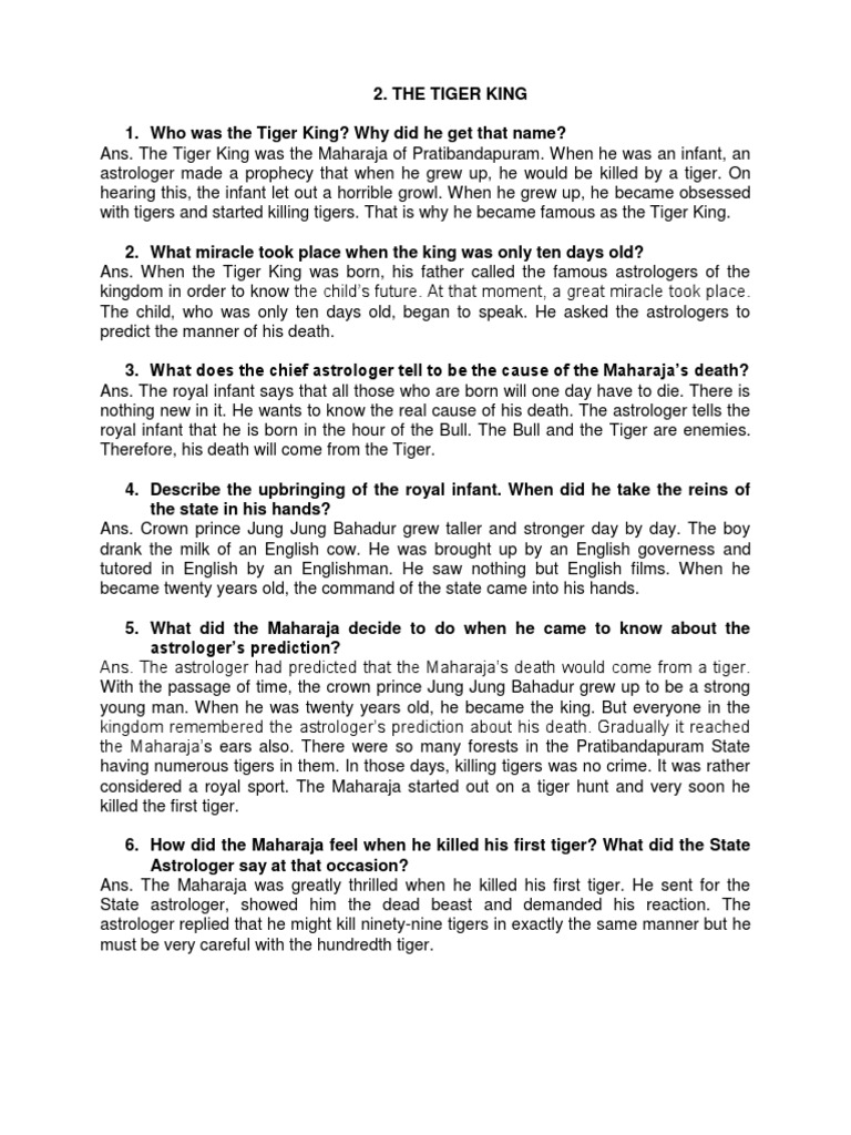 The Tiger King Question Answers | PDF | Tiger