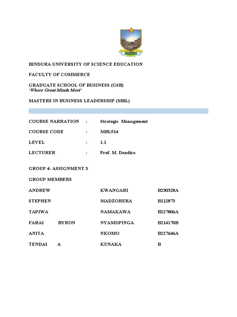 MBL 514 Assignment 3 Group 4 | PDF | Strategic Management | Competitive ...