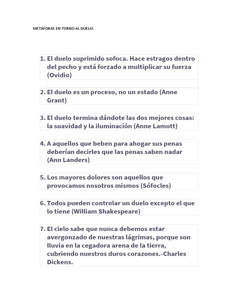 Metáforas sobre el duelo y el dolor | PDF