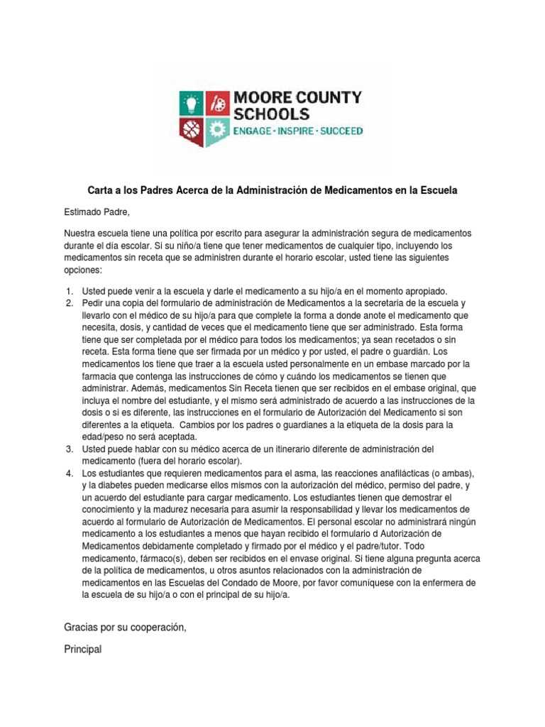 Spa Medication Administration Letter to Parents 6-21 | PDF ...