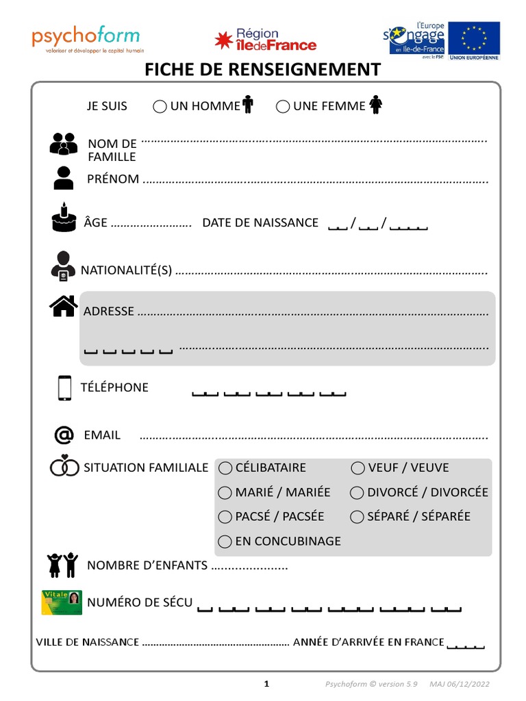 Fiche de renseignement personnel | PDF | Linguistique | Familles de langue