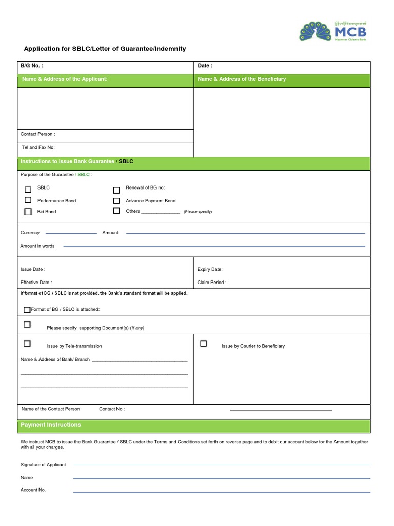 BG Application Form | PDF | Letter Of Credit | Banks