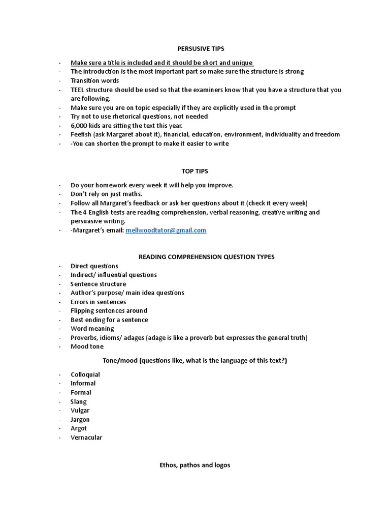 Selective Exam Notes and Tips | PDF | Reading Comprehension | Cognitive ...