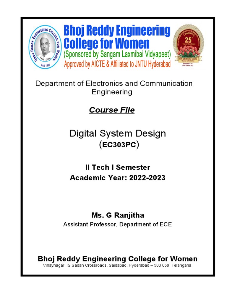 Digital System Design Course File 2022-23. - Ranjitha | PDF | Logic Gate | Engineering