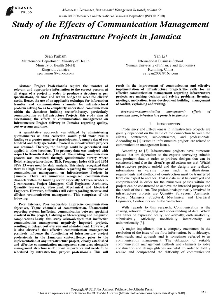 Study of The Effects of Communication Management On Infrastructure ...