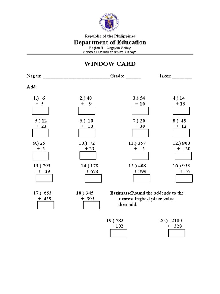Window Drill Cards Grade 1 | PDF | Notation | Division (Mathematics)