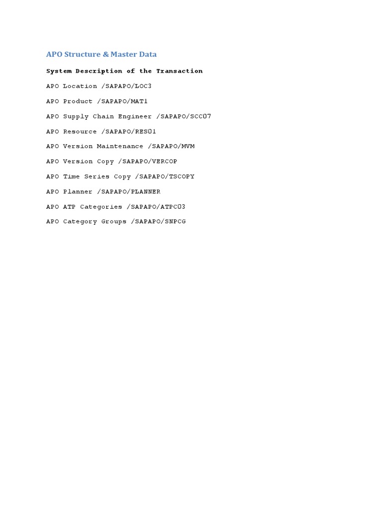 APO Transaction Codes | Download Free PDF | Databases | Pointer (Computer Programming)