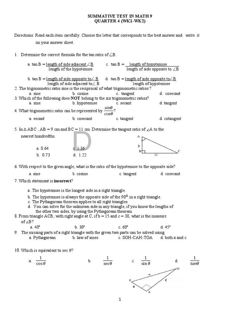 Math 9 - Q4 - Summative Test Wk1&2 | PDF | Trigonometric Functions ...