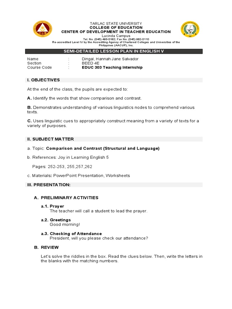 Teaching Comparison and Contrast in English | PDF | Drum | Comma
