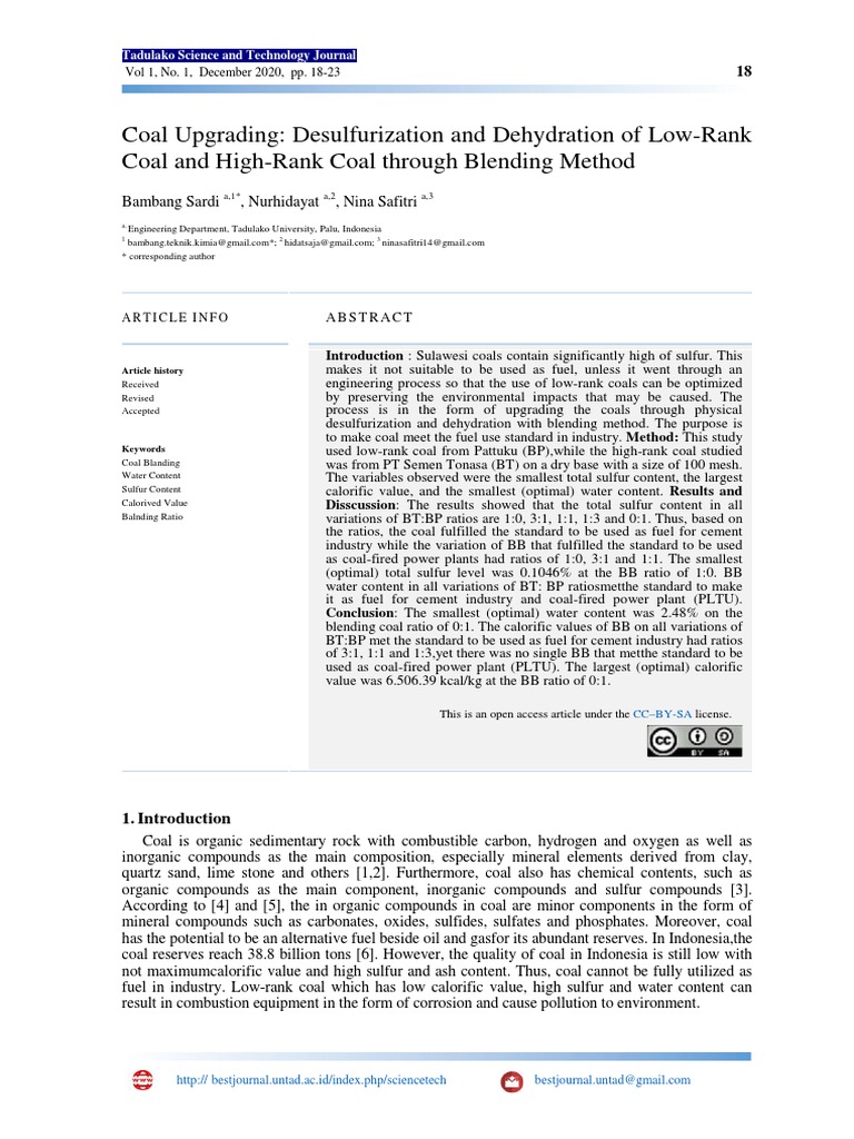 Coal Upgrading - Desulfurization and Dehydration of Low-Rank Coal and High-Rank Coal Through ...