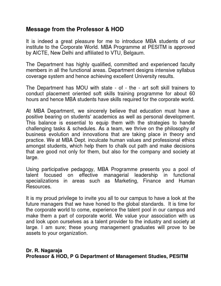 HOD's Message | PDF