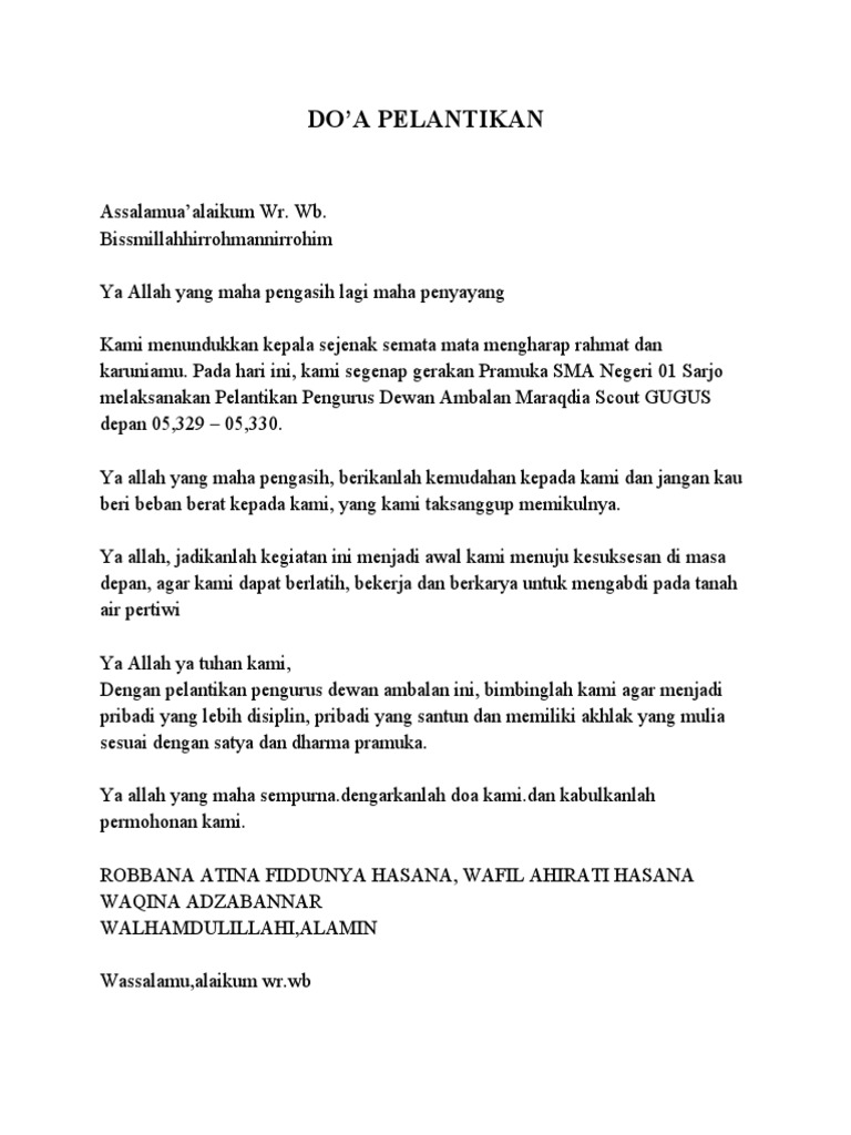 DOA Pelantikan | PDF