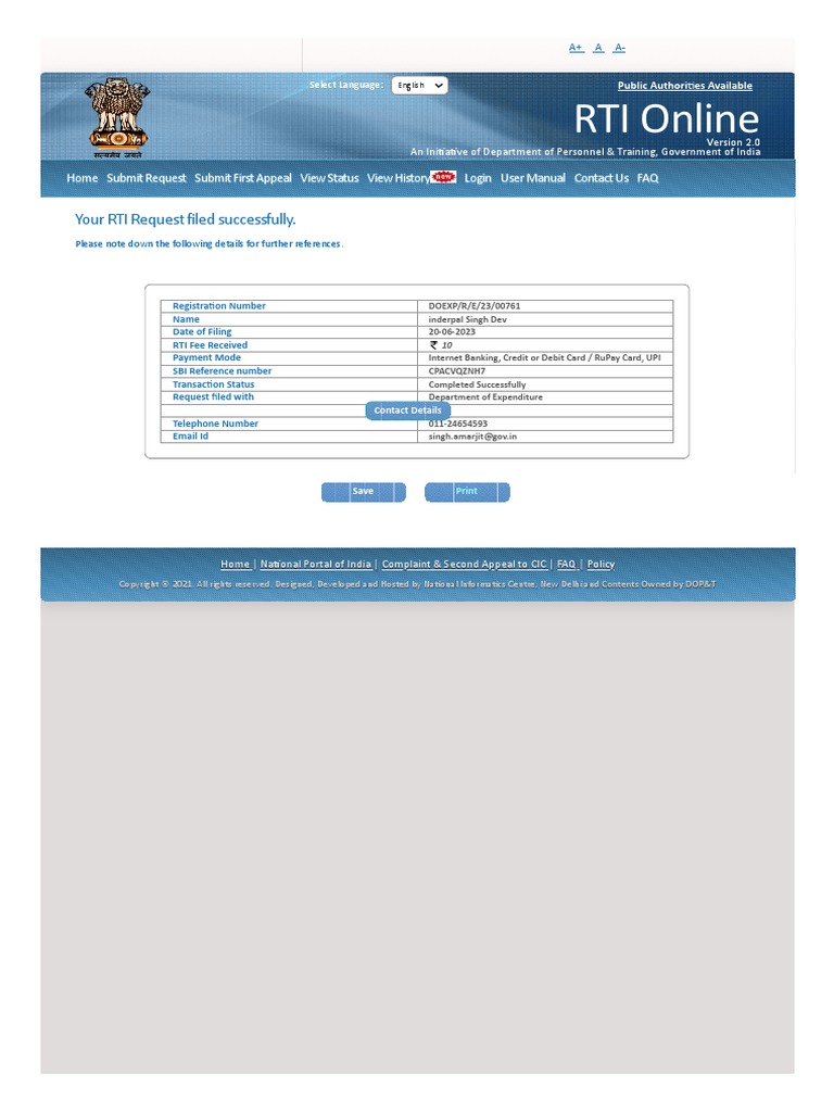 RTI Online - Online RTI Information System | PDF