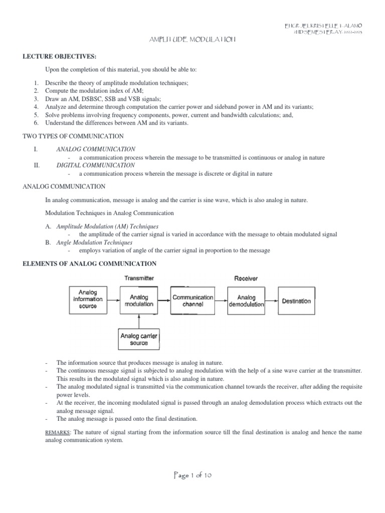 04 Amplitude Modulation | PDF | Modulation | Telecommunications Engineering 04 Amplitude Modulation | PDF | Modulation | Telecommunications Engineering