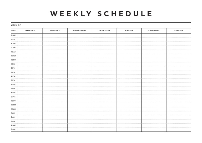 Blank Hourly Week Planner Hor Monday | PDF