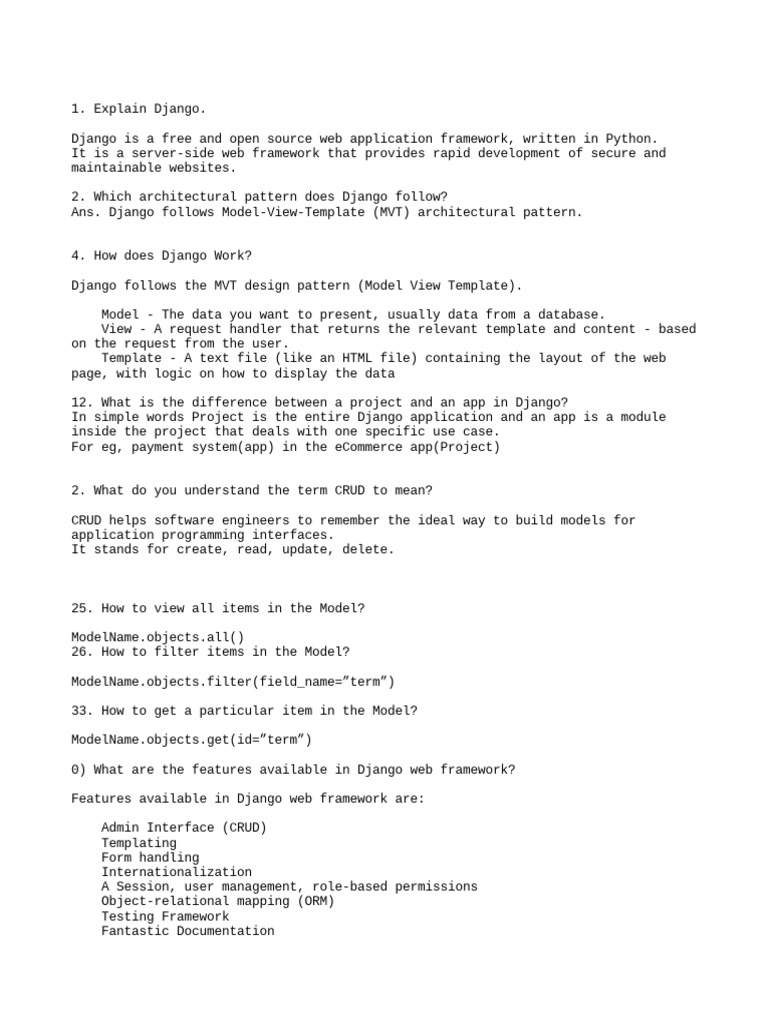 Django Interview Questions Pdf Modelviewcontroller Databases