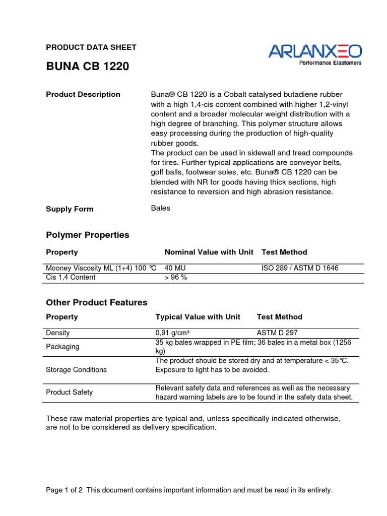 Buna CB 1220 AO Product Data Sheet_000000000056874031_REG_WORLD_E | PDF | Tire | Materials