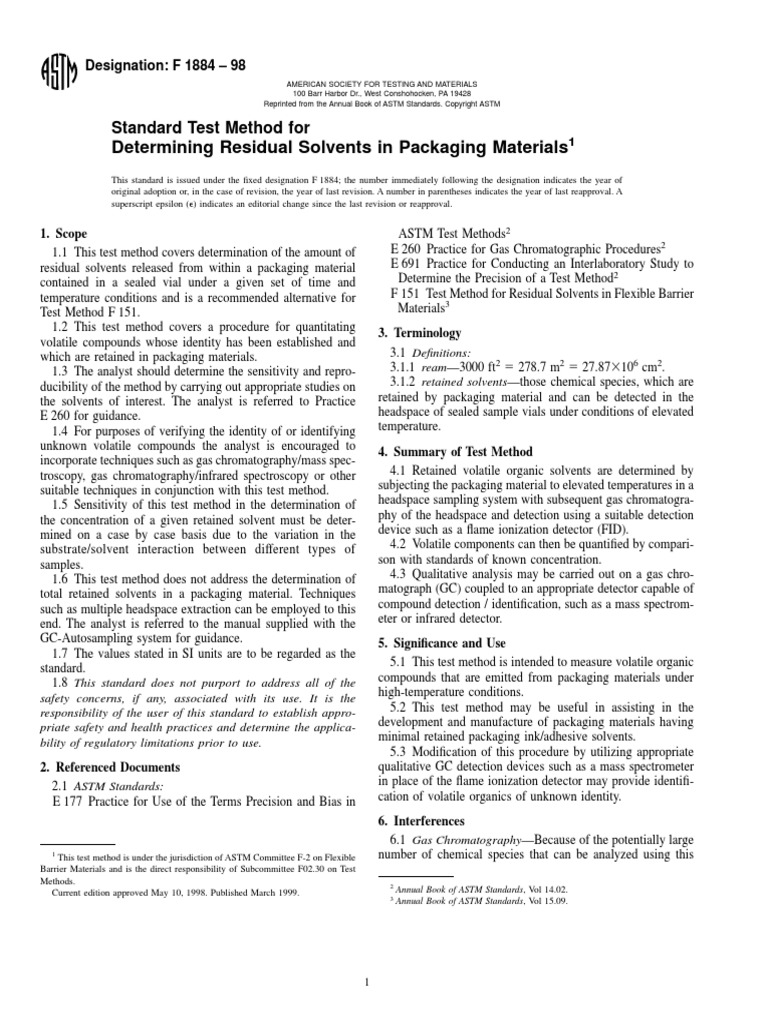 Determining Residual Solvents in Packaging Materials: Standard Test ...