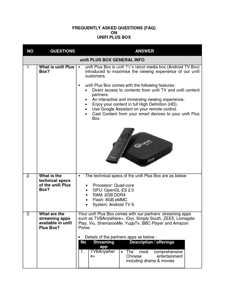 FREQUENTLY ASKED QUESTIONS ON UNIFI PLUS BOX - v16 | PDF | Ios | Google Play