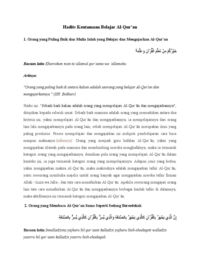Hadits Keutamaan Belajar Aiquran | PDF | Kajian Bahasa Asing