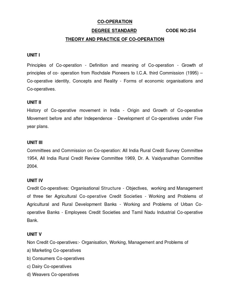New Syllabus Co Operation Ug STD | PDF | Cooperative | Banks