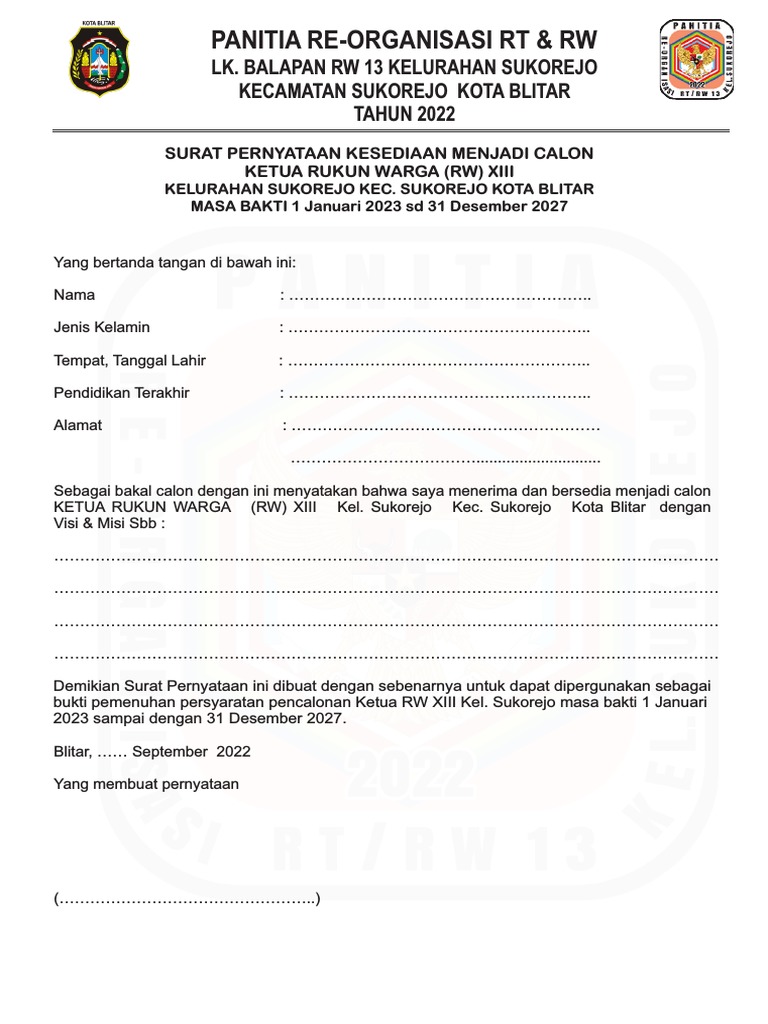 Formulir Calon RT & RW | PDF