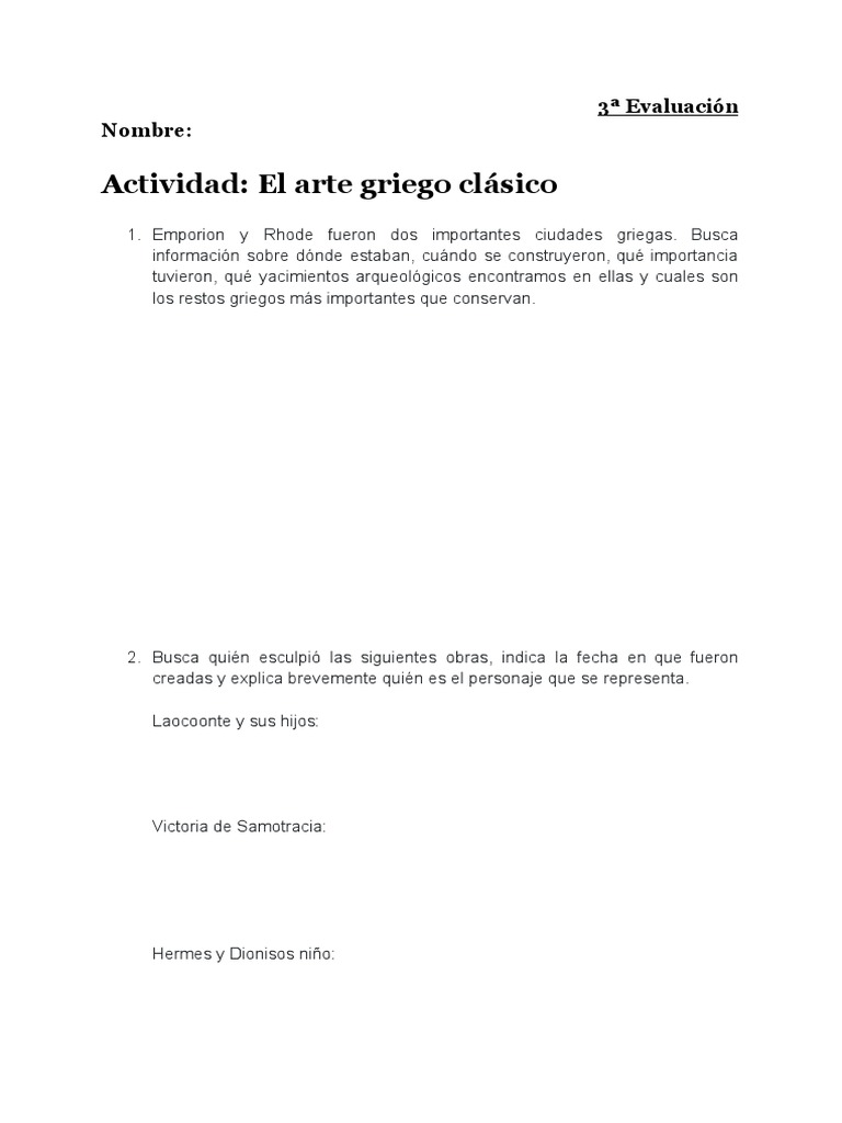 Actividad - El Arte Griego Clásico | PDF