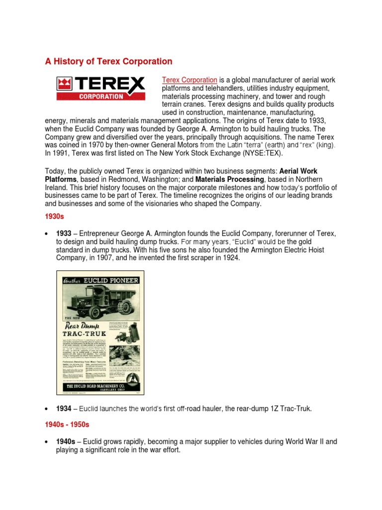 Terex - Terex History and Timeline | PDF | Business | Secondary Sector ...