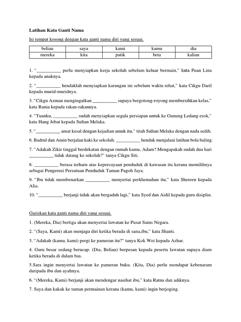 Latihan Kata Ganti Nama | PDF