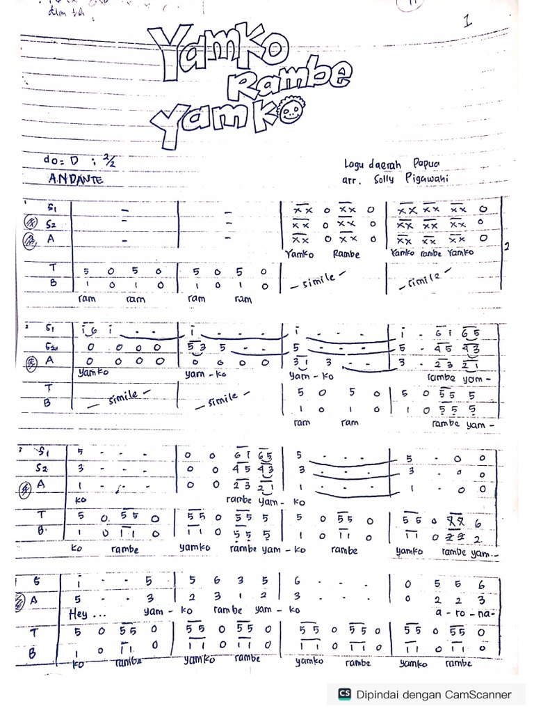 Partitur Yamko Rambe Yamko | PDF