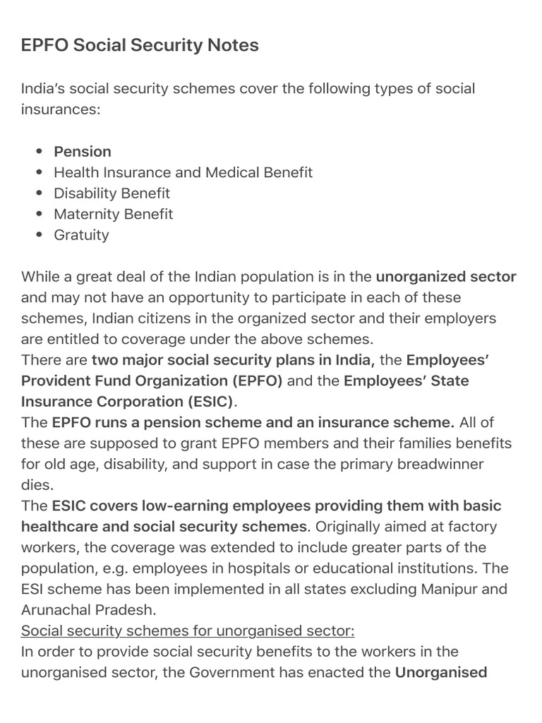 EPFO Social Security Notes | PDF | Welfare | Economies