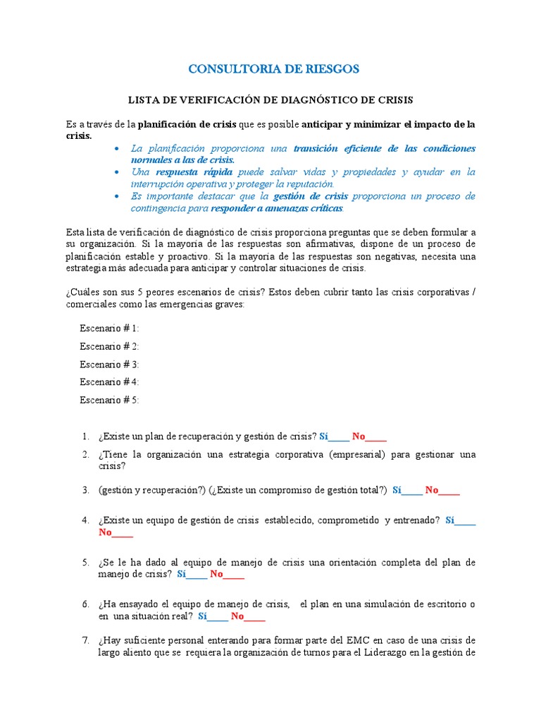 Diagnóstico Gestión de Crisis Consultoria de Riesgos | PDF | Gestión de ...