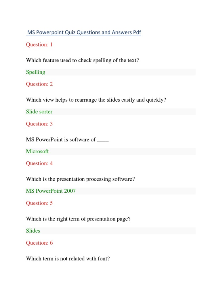 Ms Powerpoint Quiz Questions Answers | PDF