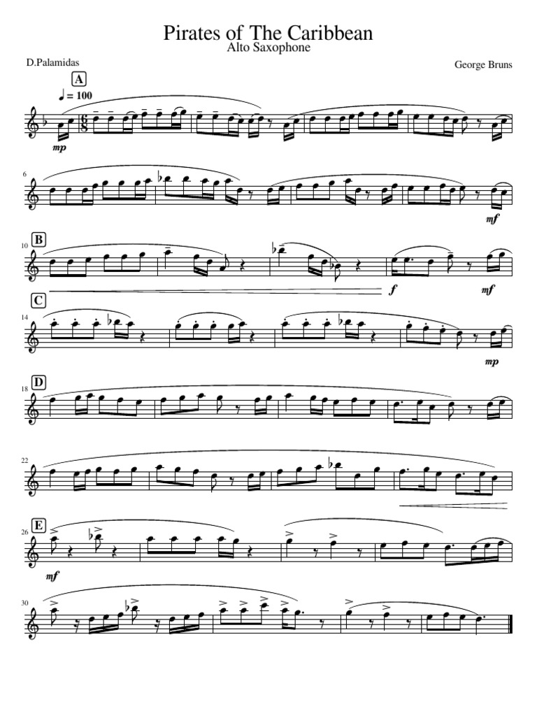 Pirates - of - The - Caribbean Alto | PDF | Saxophone | Woodwind ...