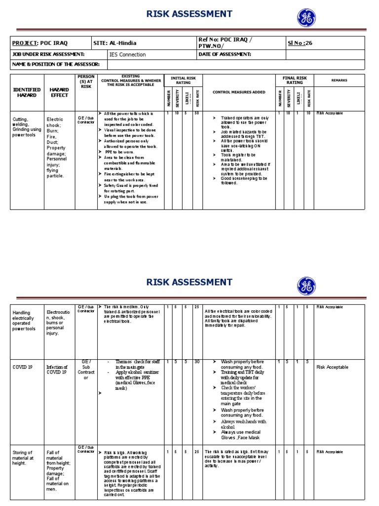 26 - Risk Assessment Mep | Pdf | Personal Protective Equipment | Safety