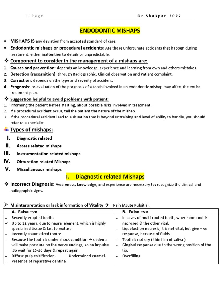 Endodontic MISHAPS | PDF | Dentistry Branches