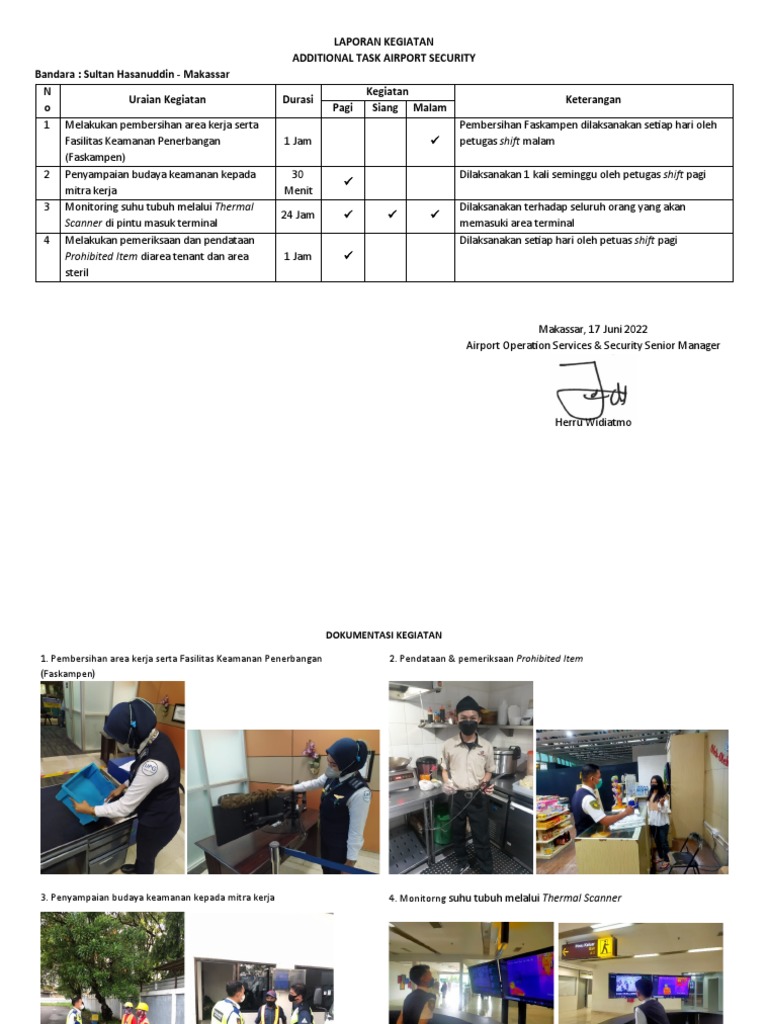Laporan Kegiatan Additional Task Airport Security | PDF