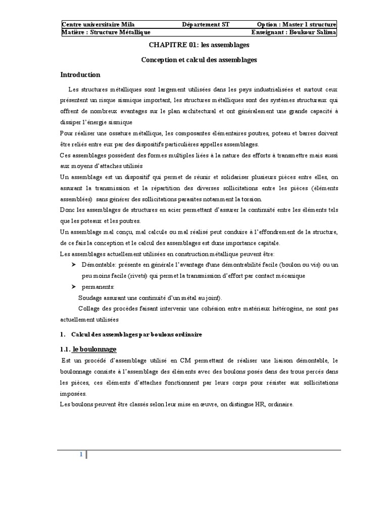 CHAPITRE 01 Structure Metallique | PDF | Contrainte de cisaillement | Soudage