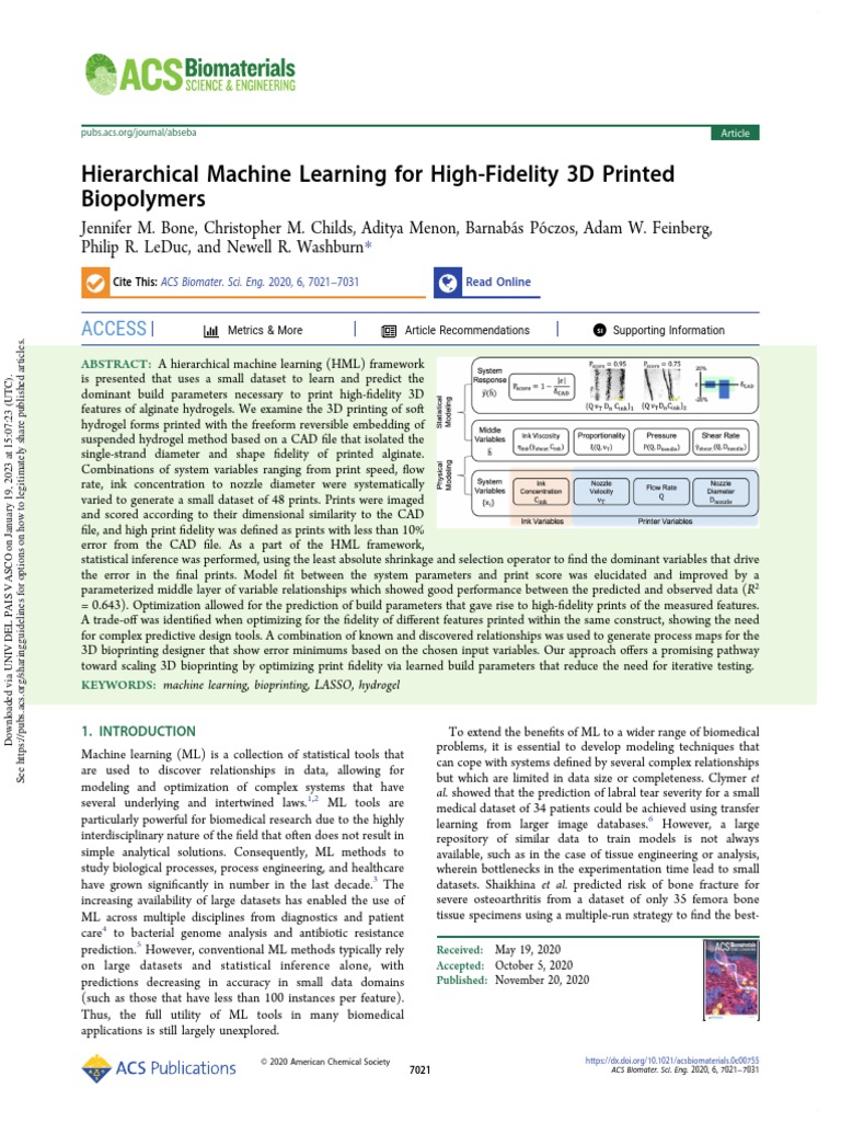 Hierarchical Machine Learning For High-Fidelity 3D Printed Biopolymers ...