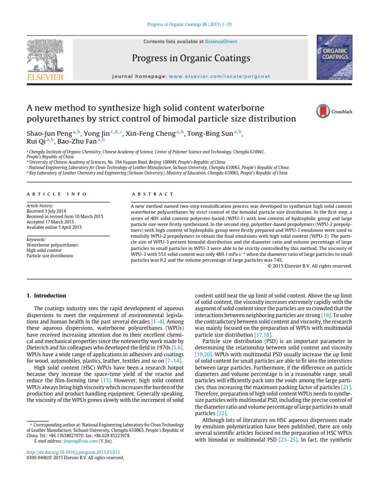 High Solid Content Waterborne Polyurethanes Synthesis | PDF | Emulsion ...