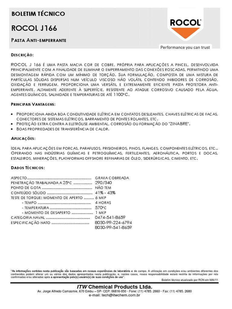 Graxa Rocol - J166 | PDF | Corrosão | Materiais