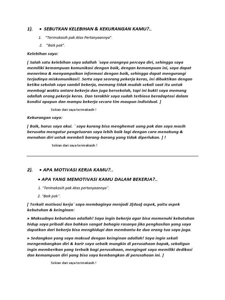 Pertanyaan Interview HRD - 1 | PDF | Karier & Perkembangan