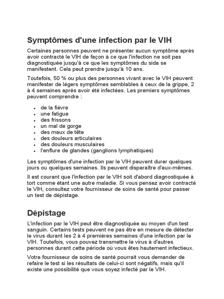 Symptômes de l'infection par le VIH | PDF | Mode de vie
