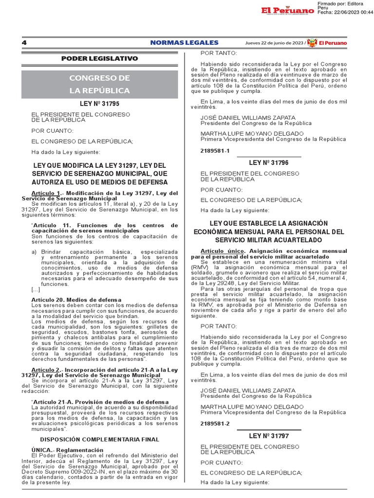 Congreso de La República: Normas Legales | Descargar gratis PDF | Perú | Servicio militar